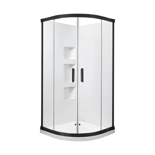 Englefield Topaz II Round Sliding Shower - Black Frame, 1000x1000mm