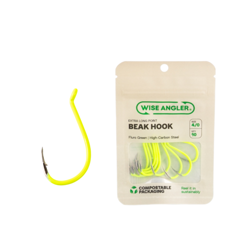 Wise Angler Beak Hooks Extra Long Point Fluoro Green | Land & Sea NZ