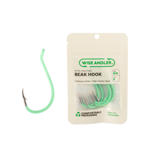 Wise Angler Beak Hooks Extra Long Point Lumo Green | Land & Sea NZ