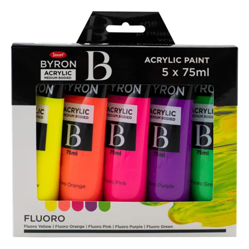 Byron Acrylic Paint 75ml Fluorescent Set/5 | The Ribbon Rose