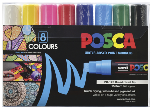 Uni Posca 15.0mm Extra-Broad Chisel 8 Pack - Assorted | The Ribbon Rose