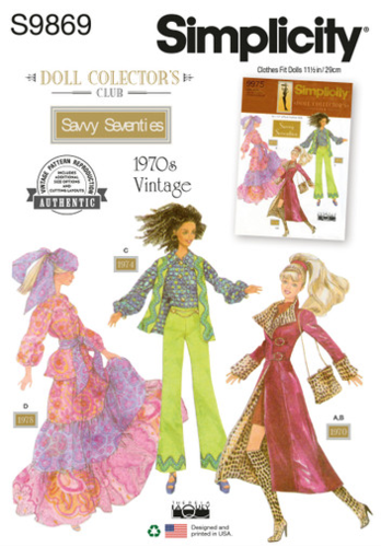 Simplicity Sewing Pattern 1970s Doll Clothes for 11 1/2" Fashion Doll ...