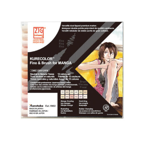 KURETAKE ZIG CARTOONIST KURECOLOR FINE & BRUSH 12 color set (Flesh ...