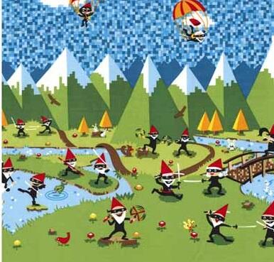 Michael Miller Gnomes Blue Border Ninja Gnomes | The Ribbon Rose